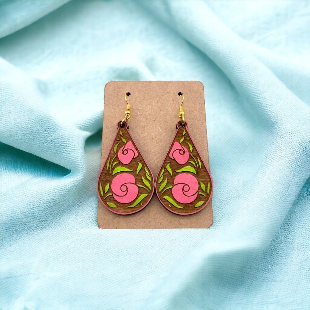 Wood Engraved Roses Dangly - Creative Crafts & Photos